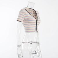 China OEM maufactory Keliou Foreign Trade polyester  cross -border European and American  sexy short zipper rainbow t -shirt for sale