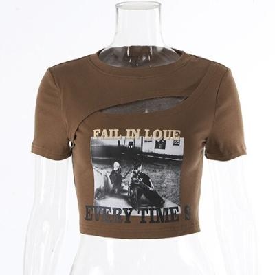 China OEM Summer European And American Sexy Female T -Shirts Printing Hollowed Umbilical for sale