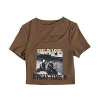 China OEM Summer European And American Sexy Female T -Shirts Printing Hollowed Umbilical for sale
