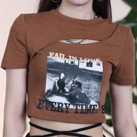 China OEM Summer European And American Sexy Female T -Shirts Printing Hollowed Umbilical for sale