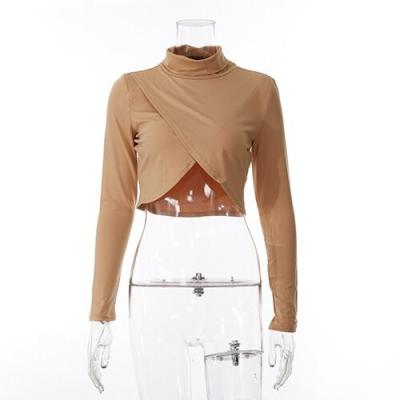 China OEM Women'S Sexy Long Sleeved T -Shirt Elastic Slim Tube Top Irregular Split for sale