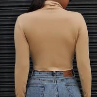 China OEM Women'S Sexy Long Sleeved T -Shirt Elastic Slim Tube Top Irregular Split for sale