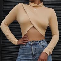 China OEM Women'S Sexy Long Sleeved T -Shirt Elastic Slim Tube Top Irregular Split for sale