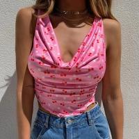 China OEM maufactorCross -border European and American women's clothing  sexy deep V -neck floral vest tight navel camping top for sale