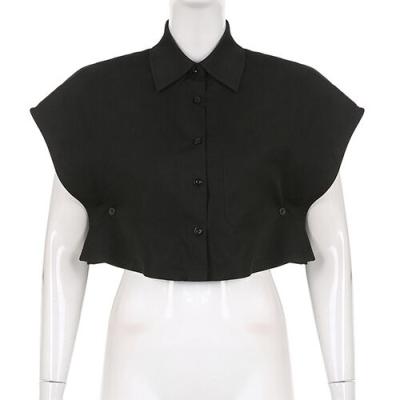 China OEM Street Lapel Sleeveless Short Shirt Tops Solid Color Loose Casual Buttons for sale