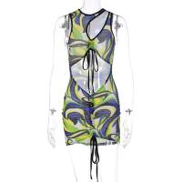 China OEM maufactoryEuropean and American style women's clothing 2022 Summer printing round neck sleeveless hollow wrinkle for sale