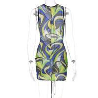 China OEM maufactoryEuropean and American style women's clothing 2022 Summer printing round neck sleeveless hollow wrinkle for sale