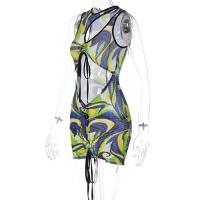 China OEM maufactoryEuropean and American style women's clothing 2022 Summer printing round neck sleeveless hollow wrinkle for sale