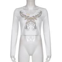 China OEM Retro Wind Butterfly Print Long Sleeve T Shirt V Neck Tightened Navel Short for sale