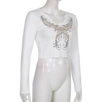 China OEM Retro Wind Butterfly Print Long Sleeve T Shirt V Neck Tightened Navel Short for sale