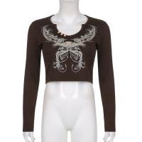 China OEM Retro Wind Butterfly Print Long Sleeve T Shirt V Neck Tightened Navel Short for sale