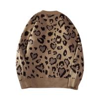 China 70% Polyester 30% Cotton Leopard Print Sweater Round Collar Loose Pullover For Women for sale