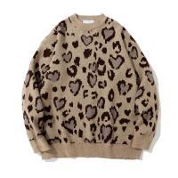 China 70% Polyester 30% Cotton Leopard Print Sweater Round Collar Loose Pullover For Women for sale