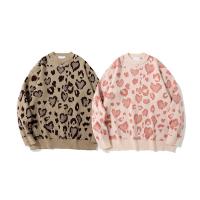 China 70% Polyester 30% Cotton Leopard Print Sweater Round Collar Loose Pullover For Women for sale
