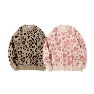 China 70% Polyester 30% Cotton Leopard Print Sweater Round Collar Loose Pullover For Women for sale