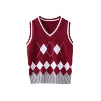 China OEM Tartan Knitted Waistcoat 100% Cotton Preppy Sweater Vest For Kids for sale