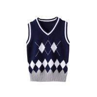 China OEM Tartan Knitted Waistcoat 100% Cotton Preppy Sweater Vest For Kids for sale