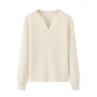 China Custom Women Cashmere Sweater Beige Casual Soft V Neck Winter Tops for sale