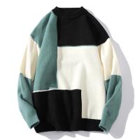 China Acrylic Men Crew Neck Sweater White Black Green Color Block Knitted Oversize Sweater for sale