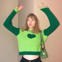 China Custom O Neck Girl Long Sleeve Sweater Viscose Two Pieces Top With Heart for sale
