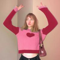 China Custom O Neck Girl Long Sleeve Sweater Viscose Two Pieces Top With Heart for sale