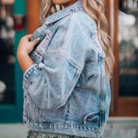 China Oem Factory Manufacturer Custom Logo Women Vintage Stonewash Denim Jacket for sale