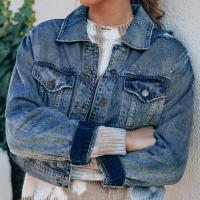 China Oem Factory Manufacturer Custom Logo Button Up Ripped Distressed Denim Jacket for sale