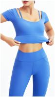 China Oem Factory Manufacturer Custom Logo Women Gym Fitness Training Clothes Blue Seamless 2 Piece Yoga Set for sale