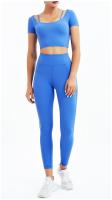 China Oem Factory Manufacturer Custom Logo Women Gym Fitness Training Clothes Blue Seamless 2 Piece Yoga Set for sale