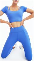 China Oem Factory Manufacturer Custom Logo Women Gym Fitness Training Clothes Blue Seamless 2 Piece Yoga Set for sale