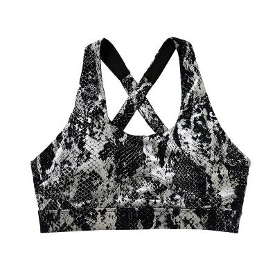 China Oem Factory Manufacturer Custom Logo Bras Gold Snake Print Cross Back Yoga Bra for sale