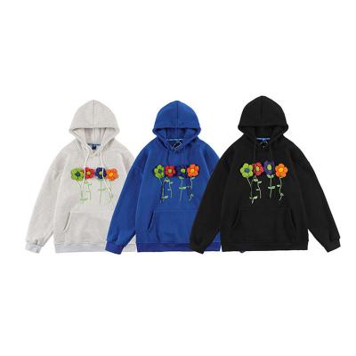 China Anti Pilling Embroidered Long Sleeve Sweatshirts Loose Floral Fleece Hoodie for sale