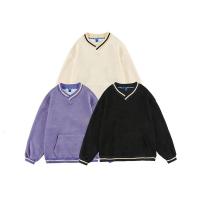 China OEM Women Long Sleeve Fleece Sweatshirt Cross V Neck Top Casual Fuzzy Pullover for sale