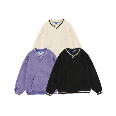 China OEM Women Long Sleeve Fleece Sweatshirt Cross V Neck Top Casual Fuzzy Pullover for sale