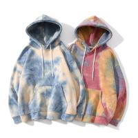 China Blue Pink Oversize Tie Dye Hoodie Unisex Drawstring Hooded Sweatshirt For Running for sale