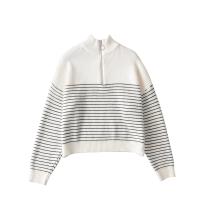 China 100% Polyester 7GG Color Block Striped Sweater Soft Knitted Tops With Zipper for sale