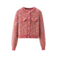 China Pink Purple Checkerboard Fashion Bespoke Sweaters Elegant Womens Button Cardigan for sale