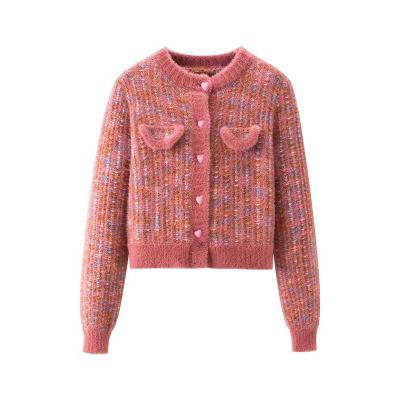 China Pink Purple Checkerboard Fashion Bespoke Sweaters Elegant Womens Button Cardigan for sale