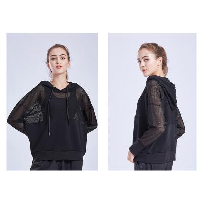 China Polyester Spandex Women Fashion Sportswear Transparent Mesh Workout Shirt With Pocket for sale