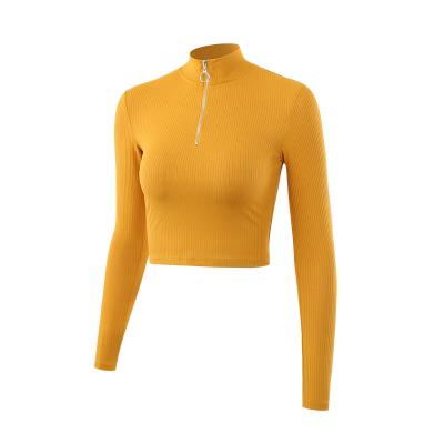 China OEM Long Sleeve Yoga Top Women Front Quarter Zipper Stand Collar Yoga Wear for sale