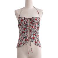 China Beach Off Shoulder Backless Halter Tank Top Floral Printing Streetwear Sexy Bodice for sale