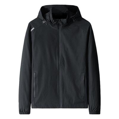 China 100% Cotton Windproof Large Size Mens Clothing Black Hooded Windbreaker for sale