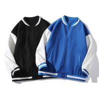 China OEM Apparel Blue Black Baseball Varsity Jackets Cotton Loose Bomber Jacket for sale