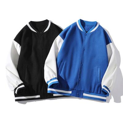 China OEM Apparel Blue Black Baseball Varsity Jackets Cotton Loose Bomber Jacket for sale