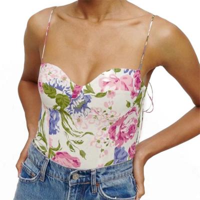 China 100% Polyester Women Sleeveless Tank Tops Floral Print Ladies Crop Tops for sale