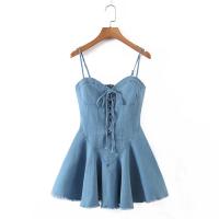 China OEM Street Style Denim Slip Dress Hot Girl Spring Summer Denim Tie Waist Dress for sale