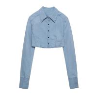 China Manufactuer Customized Button Blue Jean Jacket Crop Top Denim Jeans for sale