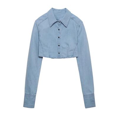China Manufactuer Customized Button Blue Jean Jacket Crop Top Denim Jeans for sale