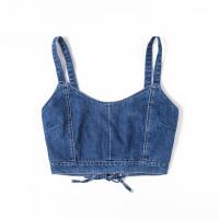 China OEM Euramerican Fashionable Cross Bind Cropped Denim Vest Unlined Denim Suspender Top for sale