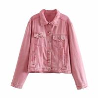 China Manufactuer OEM Recreational Contracted Pink Ladies Denim Jacket For Spring for sale